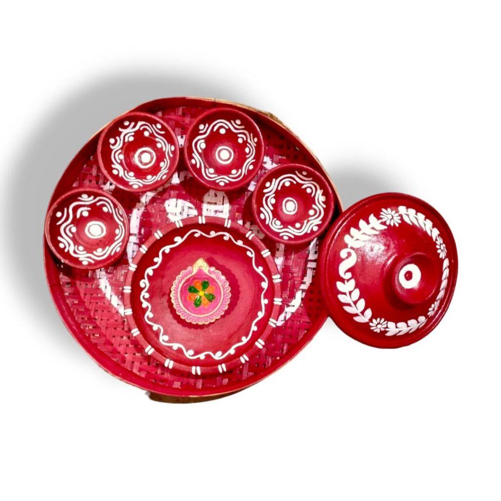 Fabric Coloured - Hand Printed Baran Dala (Chalon) With 4 Small Sora ...